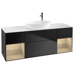 Villeroy & Boch Villeroy und Boch Finion Waschtischunterschrank F981PCPD 160cm, Abdeckplatte white matt, Regale Oak Veneer, Black matt lacquer