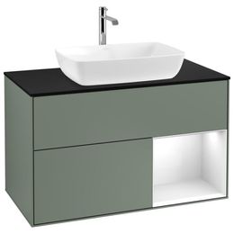 Villeroy & Boch Villeroy und Boch Finion Waschtischunterschrank G782GFGM 100cm, Abdeckplatte black matt, Emotion, Regale Glossy white lacquer, Olive Matt Lacquer