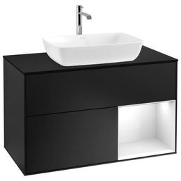 Villeroy & Boch Villeroy und Boch Finion Waschtischunterschrank G782GFPD 100cm, Abdeckplatte black matt, Emotion, Regale Glossy white lacquer, Black matt lacquer