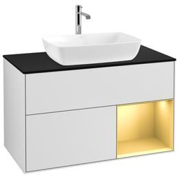Villeroy & Boch Villeroy und Boch Finion Waschtischunterschrank G782HFMT 100cm, Abdeckplatte black matt, Emotion, Regale Gold matt lacquer, White matt lacquer