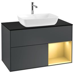 Villeroy & Boch Villeroy und Boch Finion Waschtischunterschrank G782HFHG 100cm, Abdeckplatte black matt, Emotion, Regale Gold matt lacquer, Midnight Blue Matt Lacquer