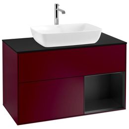 Villeroy & Boch Villeroy und Boch Finion Waschtischunterschrank G782PDHB 100cm, Abdeckplatte black matt, Emotion, Regale Black matt lacquer, Peony Matt
