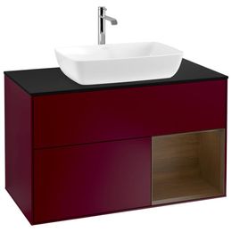 Villeroy & Boch Villeroy und Boch Finion Waschtischunterschrank G782GNHB 100cm, Abdeckplatte black matt, Emotion, Regale Walnut Veneer, Peony Matt