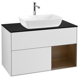 Villeroy & Boch Villeroy und Boch Finion Waschtischunterschrank G782GNMT 100cm, Abdeckplatte black matt, Emotion, Regale Walnut Veneer, White matt lacquer