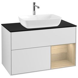 Villeroy & Boch Villeroy und Boch Finion Waschtischunterschrank G782PCMT 100cm, Abdeckplatte black matt, Emotion, Regale Oak Veneer, White matt lacquer