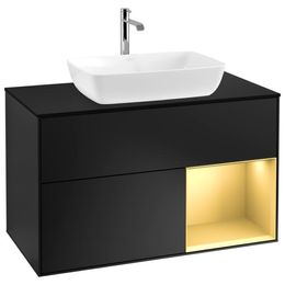 Villeroy & Boch Villeroy und Boch Finion Waschtischunterschrank G782HFPD 100cm, Abdeckplatte black matt, Emotion, Regale Gold matt lacquer, Black matt lacquer
