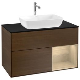Villeroy & Boch Villeroy und Boch Finion Waschtischunterschrank G782PCGN 100cm, Abdeckplatte black matt, Emotion, Regale Oak Veneer, Walnut veneer