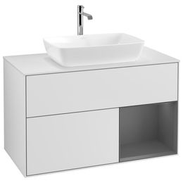 Villeroy & Boch Villeroy und Boch Finion Waschtischunterschrank G781GKMT 100cm, Abdeckplatte white matt, Emotion, Regale Anthracite matt lacquer, White matt lacquer