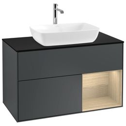 Villeroy & Boch Villeroy und Boch Finion Waschtischunterschrank G782PCHG 100cm, Abdeckplatte black matt, Emotion, Regale Oak Veneer, Midnight Blue Matt Lacquer