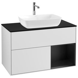 Villeroy & Boch Villeroy und Boch Finion Waschtischunterschrank G782PDMT 100cm, Abdeckplatte black matt, Emotion, Regale Black matt lacquer, White matt lacquer