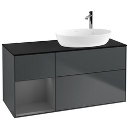 Villeroy & Boch Villeroy und Boch Finion Waschtischunterschrank F922GKHG 120cm, Abdeckplatte black matt, Regale Anthracite matt lacquer, Midnight Blue Matt Lacquer