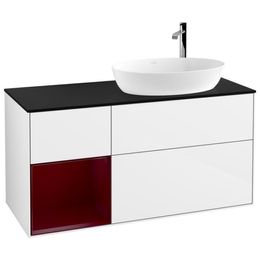 Villeroy & Boch Villeroy und Boch Finion Waschtischunterschrank F922HBGF 120cm, Abdeckplatte black matt, Regale Peony matt lacquer, Glossy white lacquer