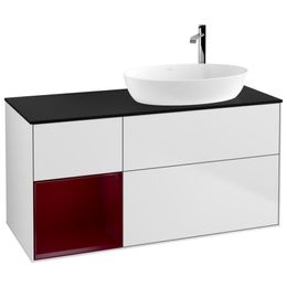 Villeroy & Boch Villeroy und Boch Finion Waschtischunterschrank F922HBMT 120cm, Abdeckplatte black matt, Regale Peony matt lacquer, White matt lacquer