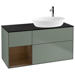 Villeroy & Boch Villeroy und Boch Finion Waschtischunterschrank F922GNGM 120cm, Abdeckplatte black matt, Regale Walnut Veneer, Olive Matt Lacquer