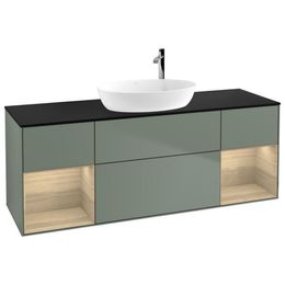 Villeroy & Boch Villeroy und Boch Finion Waschtischunterschrank G982PCGM 160cm, Abdeckplatte black matt, Emotion, Regale Oak Veneer, Olive Matt Lacquer