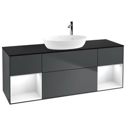 Villeroy & Boch Villeroy und Boch Finion Waschtischunterschrank G982GFHG 160cm, Abdeckplatte black matt, Emotion, Regale Glossy white lacquer, Midnight Blue Matt Lacquer