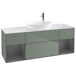 Villeroy & Boch Villeroy und Boch Finion Waschtischunterschrank G981GKGM 160cm, Abdeckplatte white matt, Emotion, Regale Anthracite matt lacquer, Olive Matt Lacquer