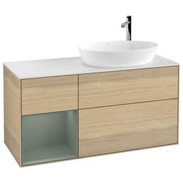 Villeroy & Boch Villeroy und Boch Finion Waschtischunterschrank F921GMPC 120cm, Abdeckplatte white matt, Regale Olive matt lacquer, Oak Veneer