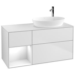 Villeroy & Boch Villeroy und Boch Finion Waschtischunterschrank F921GFMT 120cm, Abdeckplatte white matt, Regale Glossy white lacquer, White matt lacquer