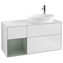 Villeroy & Boch Villeroy und Boch Finion Waschtischunterschrank F921GMMT 120cm, Abdeckplatte white matt, Regale Olive matt lacquer, White matt lacquer