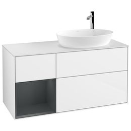 Villeroy & Boch Villeroy und Boch Finion Waschtischunterschrank F921HGGF 120cm, Abdeckplatte white matt, Regale Midnight matt lacquer, Glossy white lacquer