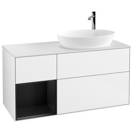 Villeroy & Boch Villeroy und Boch Finion Waschtischunterschrank F921PDGF 120cm, Abdeckplatte white matt, Regale Black matt lacquer, Glossy white lacquer
