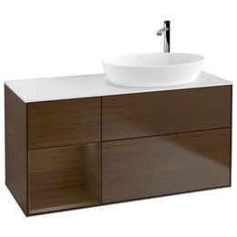 Villeroy & Boch Villeroy und Boch Finion Waschtischunterschrank G921GNGN 120cm, Abdeckplatte white matt, Emotion, Regale Walnut Veneer, Walnut veneer