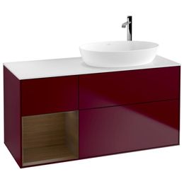 Villeroy & Boch Villeroy und Boch Finion Waschtischunterschrank G921GNHB 120cm, Abdeckplatte white matt, Emotion, Regale Walnut Veneer, Peony Matt