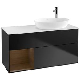 Villeroy & Boch Villeroy und Boch Finion Waschtischunterschrank G921GNPD 120cm, Abdeckplatte white matt, Emotion, Regale Walnut Veneer, Black matt lacquer