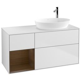 Villeroy & Boch Villeroy und Boch Finion Waschtischunterschrank G921GNMT 120cm, Abdeckplatte white matt, Emotion, Regale Walnut Veneer, White matt lacquer