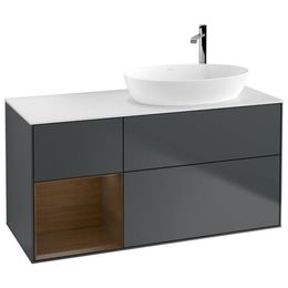 Villeroy & Boch Villeroy und Boch Finion Waschtischunterschrank G921GNHG 120cm, Abdeckplatte white matt, Emotion, Regale Walnut Veneer, Midnight Blue Matt Lacquer