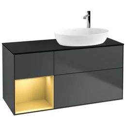 Villeroy & Boch Villeroy und Boch Finion Waschtischunterschrank G922HFHG 120cm, Abdeckplatte black matt, Emotion, Regale Gold matt lacquer, Midnight Blue Matt Lacquer