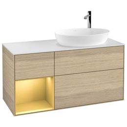 Villeroy & Boch Villeroy und Boch Finion Waschtischunterschrank G921HFPC 120cm, Abdeckplatte white matt, Emotion, Regale Gold matt lacquer, Oak Veneer