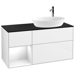 Villeroy & Boch Villeroy und Boch Finion Waschtischunterschrank G922GFGF 120cm, Abdeckplatte black matt, Emotion, Regale Glossy white lacquer, Glossy white lacquer