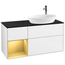 Villeroy & Boch Villeroy und Boch Finion Waschtischunterschrank G922HFGF 120cm, Abdeckplatte black matt, Emotion, Regale Gold matt lacquer, Glossy white lacquer