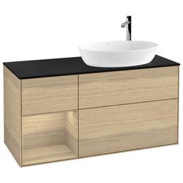 Villeroy & Boch Villeroy und Boch Finion Waschtischunterschrank G922PCPC 120cm, Abdeckplatte black matt, Emotion, Regale Oak Veneer, Oak Veneer
