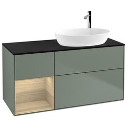 Villeroy & Boch Villeroy und Boch Finion Waschtischunterschrank G922PCGM 120cm, Abdeckplatte black matt, Emotion, Regale Oak Veneer, Olive Matt Lacquer