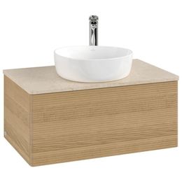 Villeroy & Boch Villeroy und Boch Antao Waschtisch-Unterschrank L30153HN 80x36x50cm, Hahnloch, Waschbeckenplattenfarbe botticino, honey oak