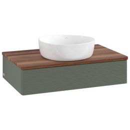 Villeroy & Boch Villeroy und Boch Antao Waschtisch-Unterschrank L08112HL mit Beleuchtung, 1 Auszug, 800 x 190 x 500 mm, Front mit Struktur, Leaf Green Matt Lacquer / Warm Walnut