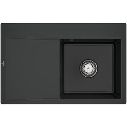 Villeroy & Boch Villeroy und Boch Subway Style 45 Flat Fl&auml;chenb&uuml;ndige Sp&uuml;le 33471FR7 rechts, mit Ablaufgarnitur, Handbet&auml;tigung, pure black, 78 x 51 cm