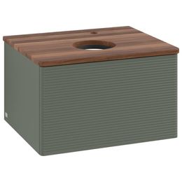 Villeroy & Boch Villeroy und Boch Antao Waschtisch-Unterschrank K29152HL 60x36x50cm, Hahnloch, Waschbeckenplattenfarbe warm walnut, leaf green matt lacquer