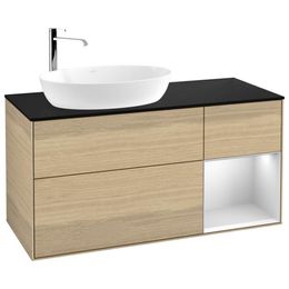 Villeroy & Boch Villeroy und Boch Finion Waschtischunterschrank G932MTPC 120cm, Abdeckplatte black matt, Emotion, Regale White matt lacquer, Oak Veneer