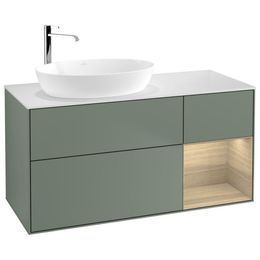 Villeroy & Boch Villeroy und Boch Finion Waschtischunterschrank G931PCGM 120cm, Abdeckplatte white matt, Emotion, Regale Oak Veneer, Olive Matt Lacquer