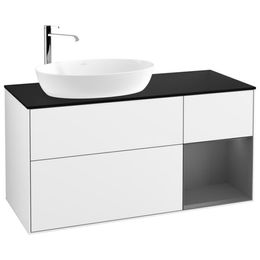 Villeroy & Boch Villeroy und Boch Finion Waschtischunterschrank G932GKGF 120cm, Abdeckplatte black matt, Emotion, Regale Anthracite matt lacquer, Glossy white lacquer