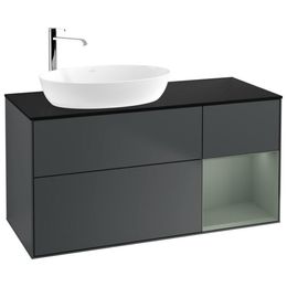 Villeroy & Boch Villeroy und Boch Finion Waschtischunterschrank G932GMHG 120cm, Abdeckplatte black matt, Emotion, Regale Olive matt lacquer, Midnight Blue Matt Lacquer