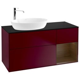 Villeroy & Boch Villeroy und Boch Finion Waschtischunterschrank G932GNHB 120cm, Abdeckplatte black matt, Emotion, Regale Walnut Veneer, Peony Matt