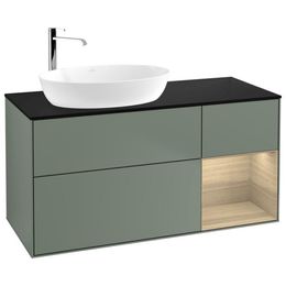 Villeroy & Boch Villeroy und Boch Finion Waschtischunterschrank G932PCGM 120cm, Abdeckplatte black matt, Emotion, Regale Oak Veneer, Olive Matt Lacquer