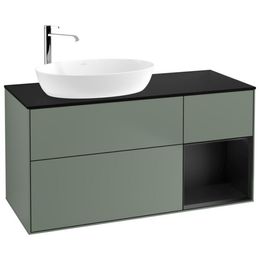 Villeroy & Boch Villeroy und Boch Finion Waschtischunterschrank G932PDGM 120cm, Abdeckplatte black matt, Emotion, Regale Black matt lacquer, Olive Matt Lacquer