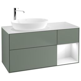 Villeroy & Boch Villeroy und Boch Finion Waschtischunterschrank G931GFGM 120cm, Abdeckplatte white matt, Emotion, Regale Glossy white lacquer, Olive Matt Lacquer