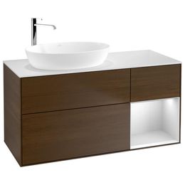 Villeroy & Boch Villeroy und Boch Finion Waschtischunterschrank G931MTGN 120cm, Abdeckplatte white matt, Emotion, Regale White matt lacquer, Walnut veneer
